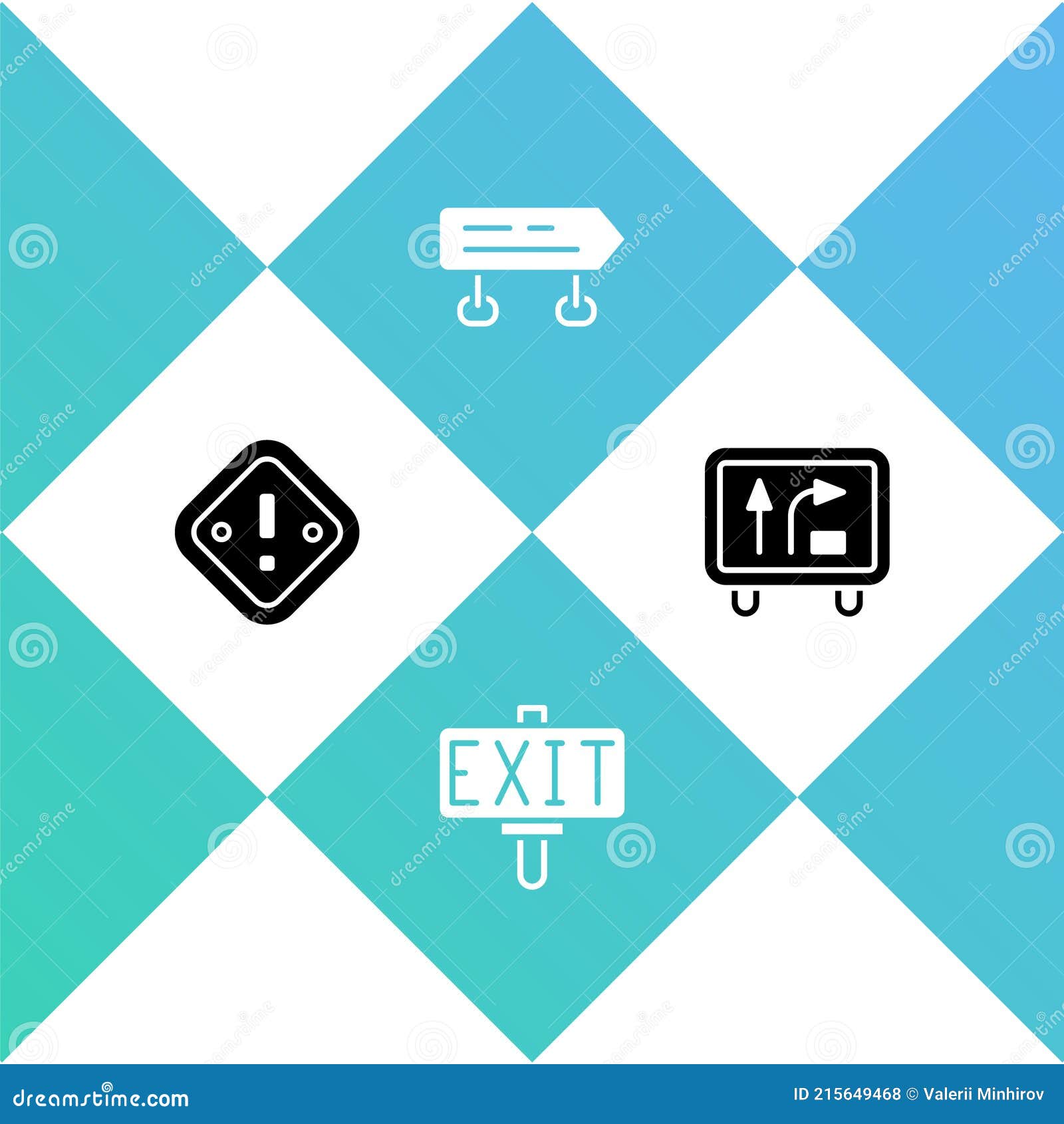 Set Exclamation Mark in Triangle, Fire Exit, Road Traffic Sign and Icon ...