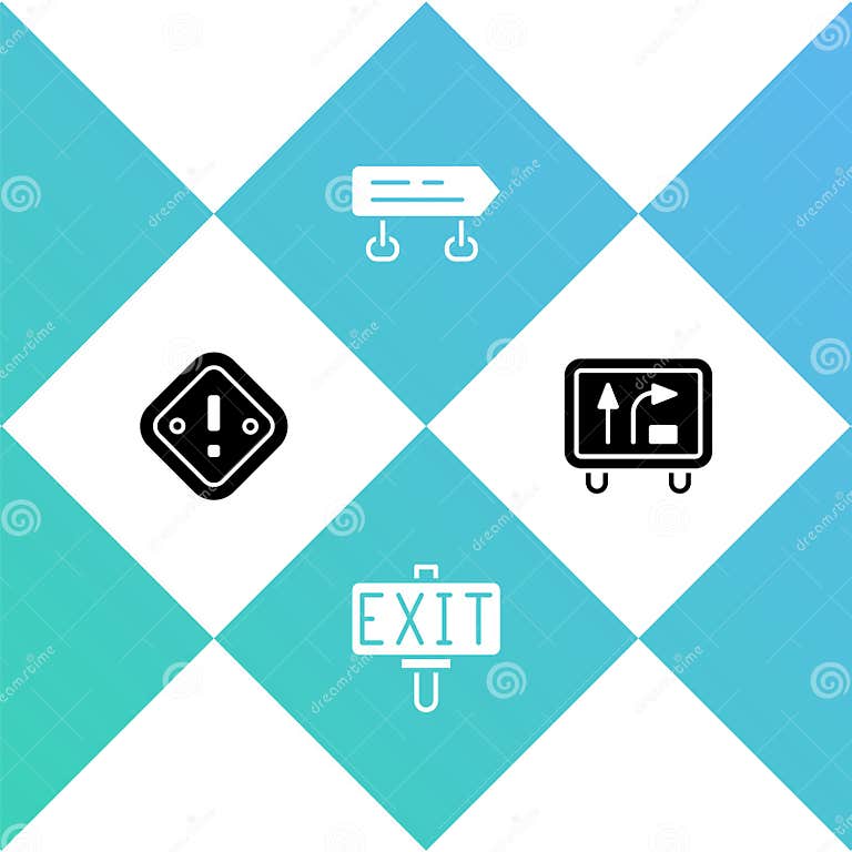 Set Exclamation Mark in Triangle, Fire Exit, Road Traffic Sign and Icon ...