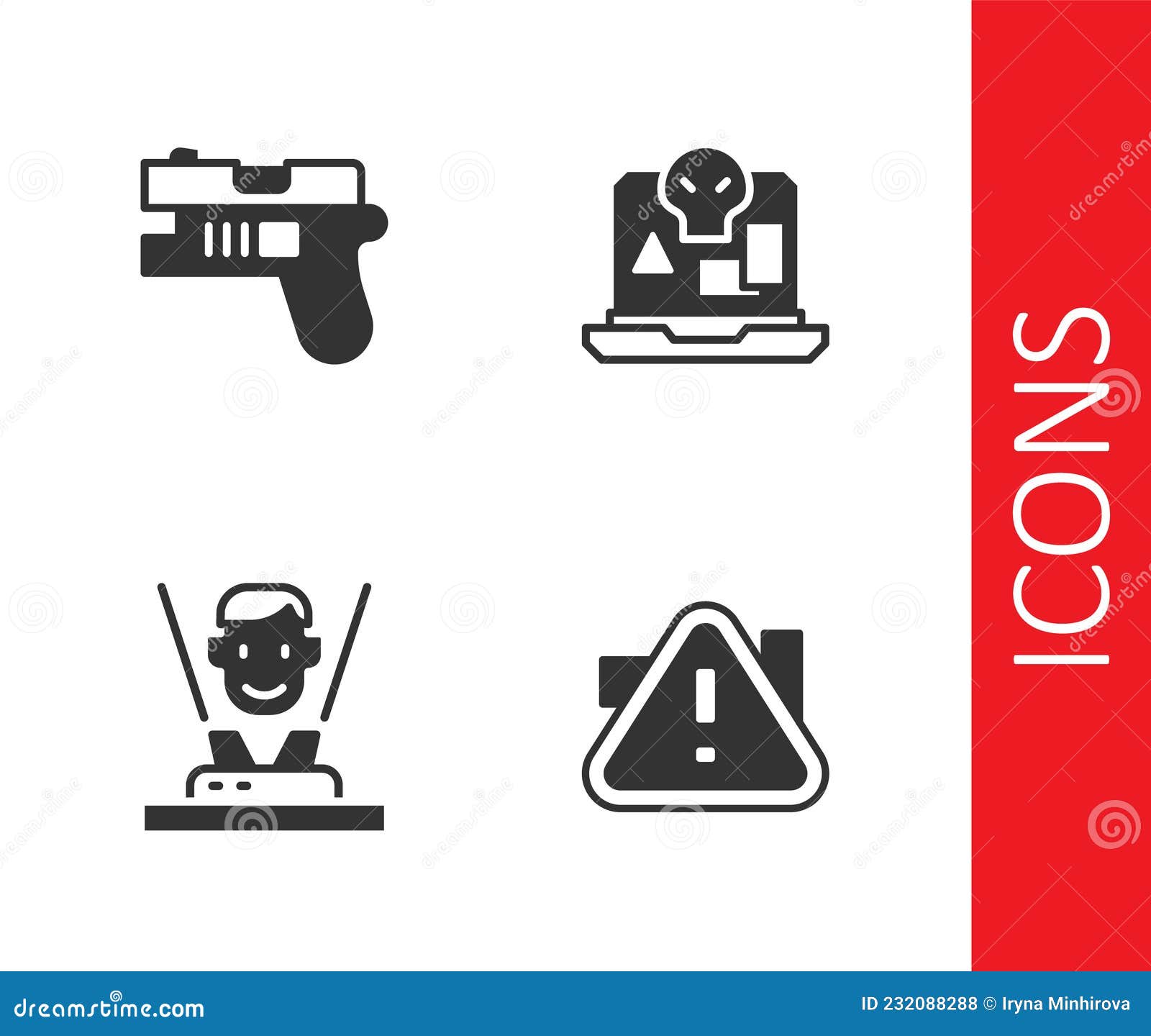 Set Exclamation Mark in Triangle, Futuristic Weapon, Hologram and ...