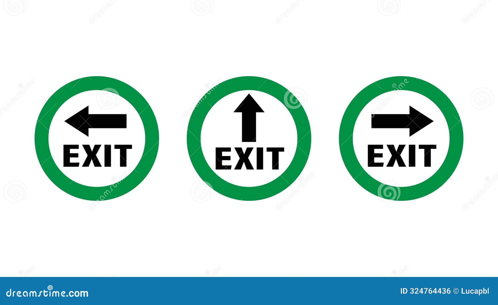 Set of Exit Round Signs with Green Borders, Arrows and Text. Stock ...