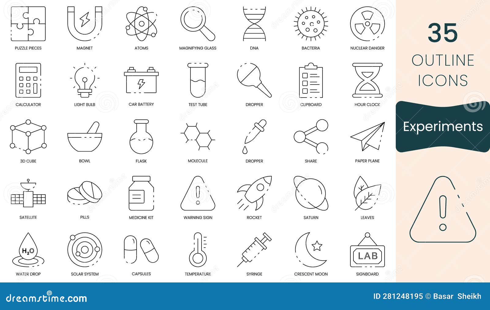 Set of Experiments Icons. Thin Outline Icons Pack Stock Vector ...
