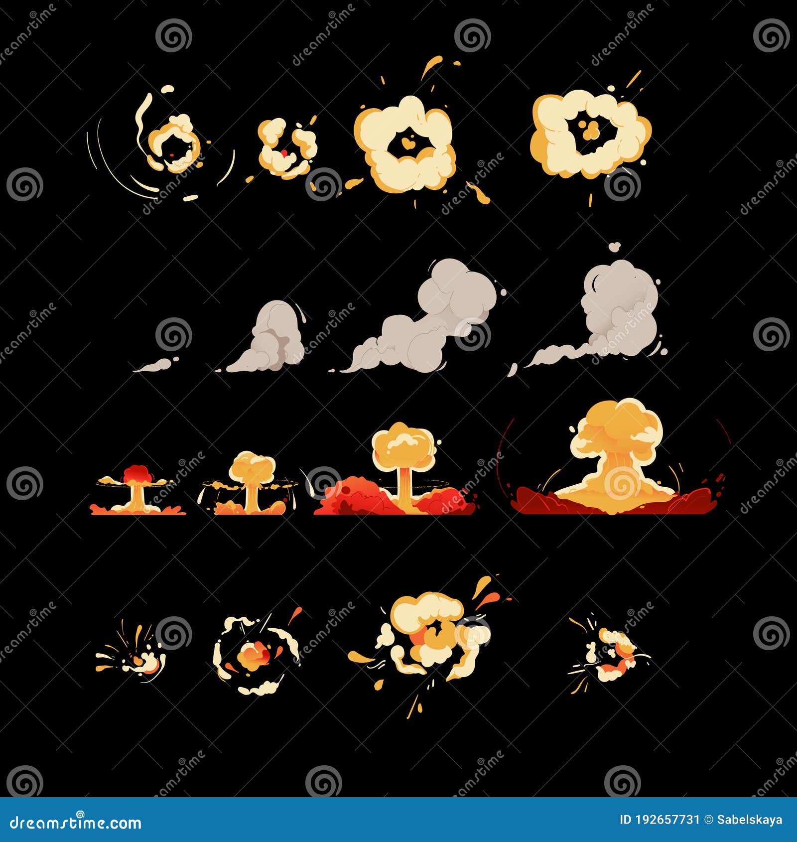 Set of Explosion Clouds in Cartoon Comic Style. Stock Vector ...