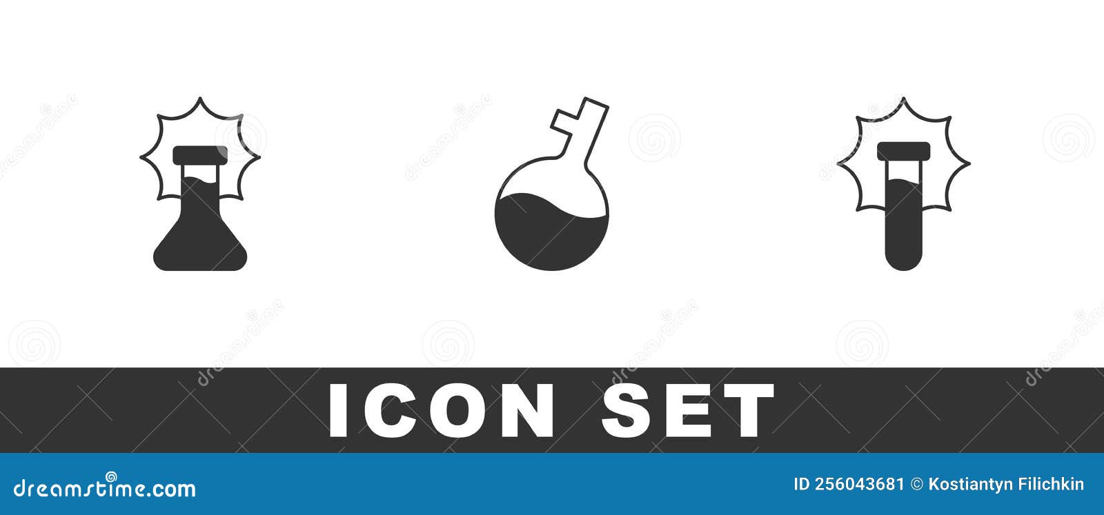 Set Explosion in the Flask, Test Tube and Icon. Vector Stock Vector ...