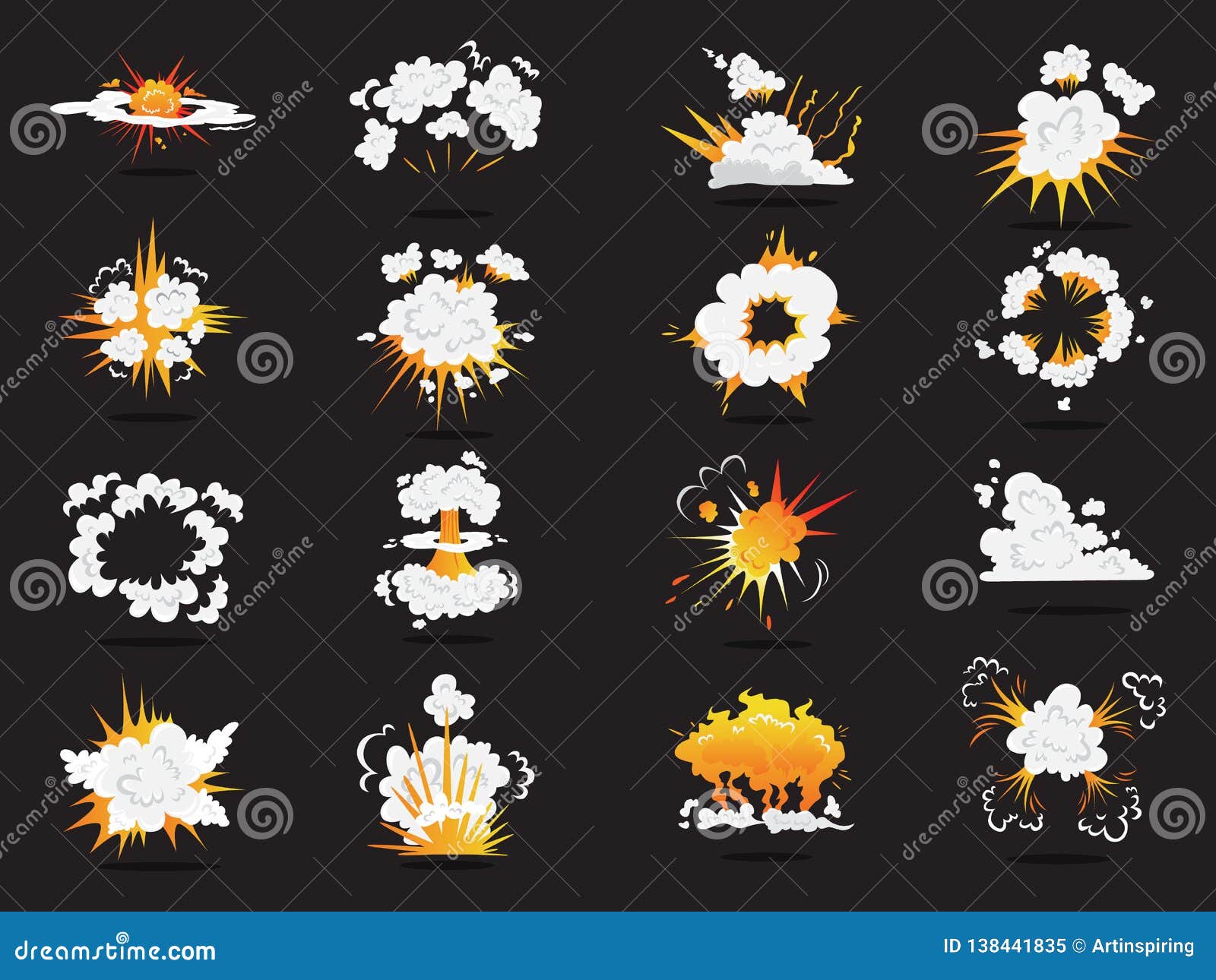Set of Explosive Boom Effect. Smoke from Bomb Stock Vector ...