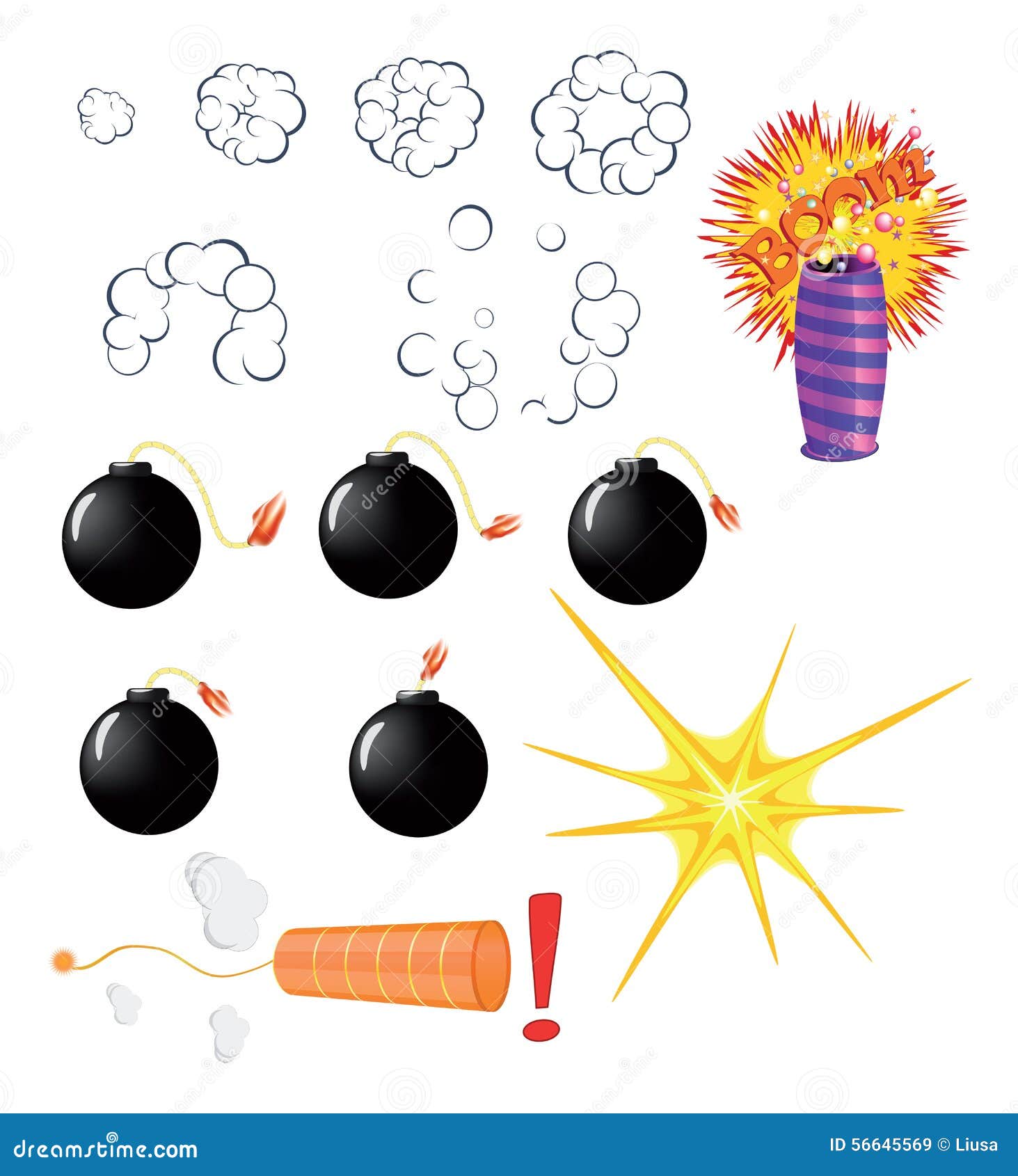 Set of Explosive Pyrotechnic Cartoon Stock Vector - Illustration of ...