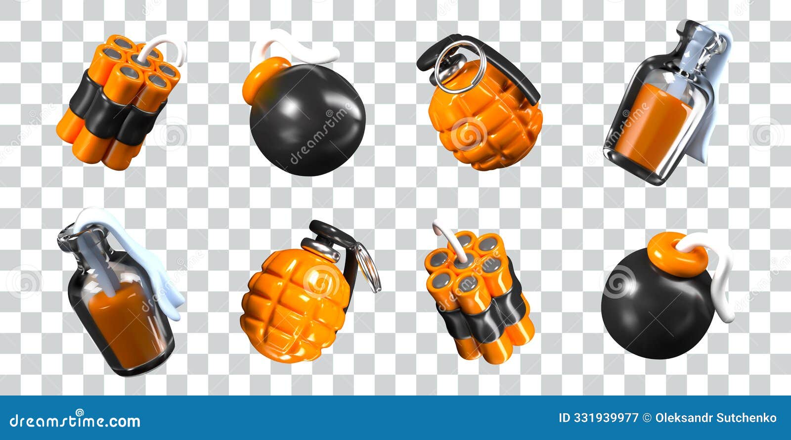 3D Cannon Ball, Grenade, Bottle with Incendiary Mixture, Dynamite ...