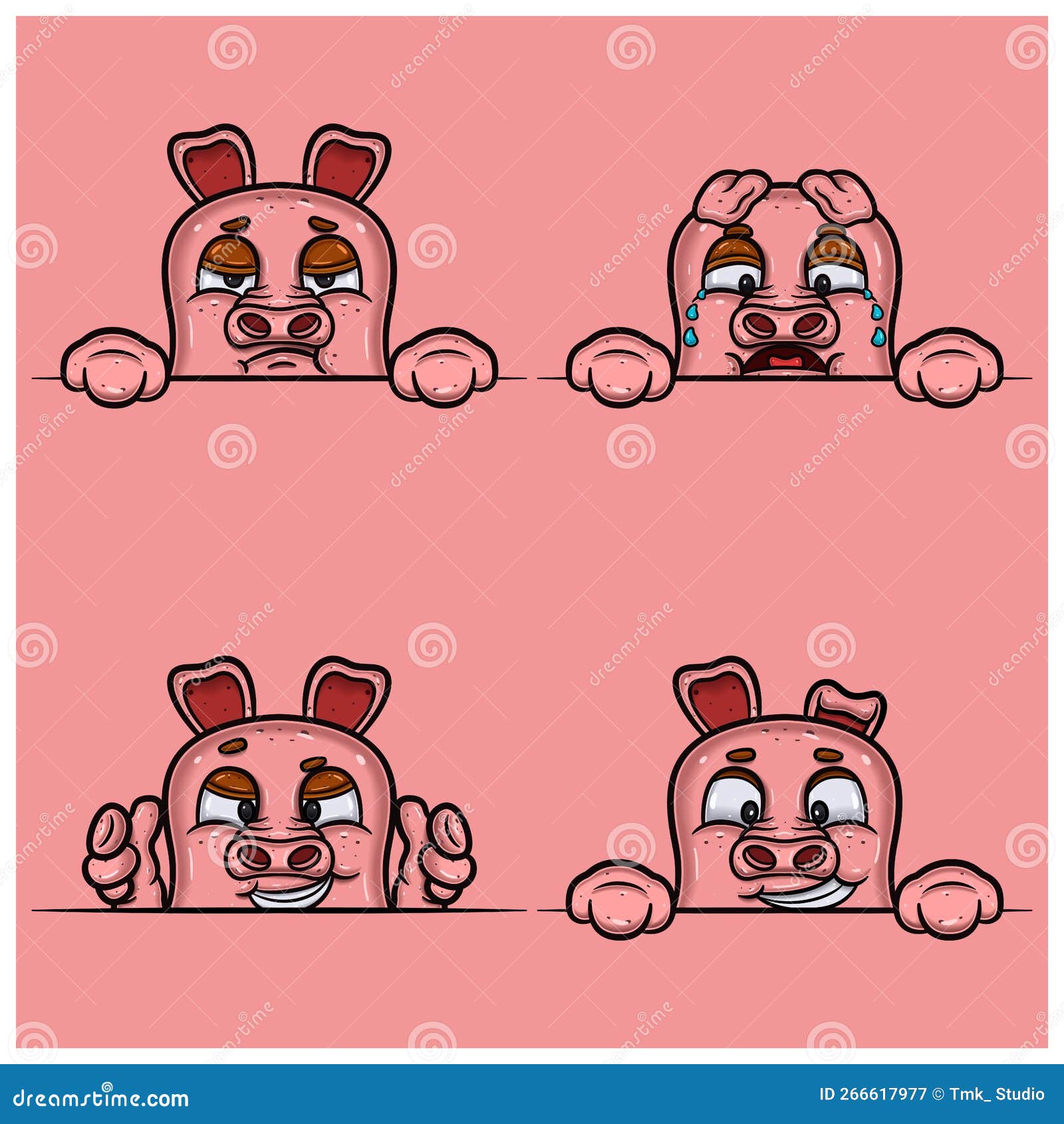 Set of Expression Pig Face Cartoon. Bored, Crying, Smug and Happy Face ...