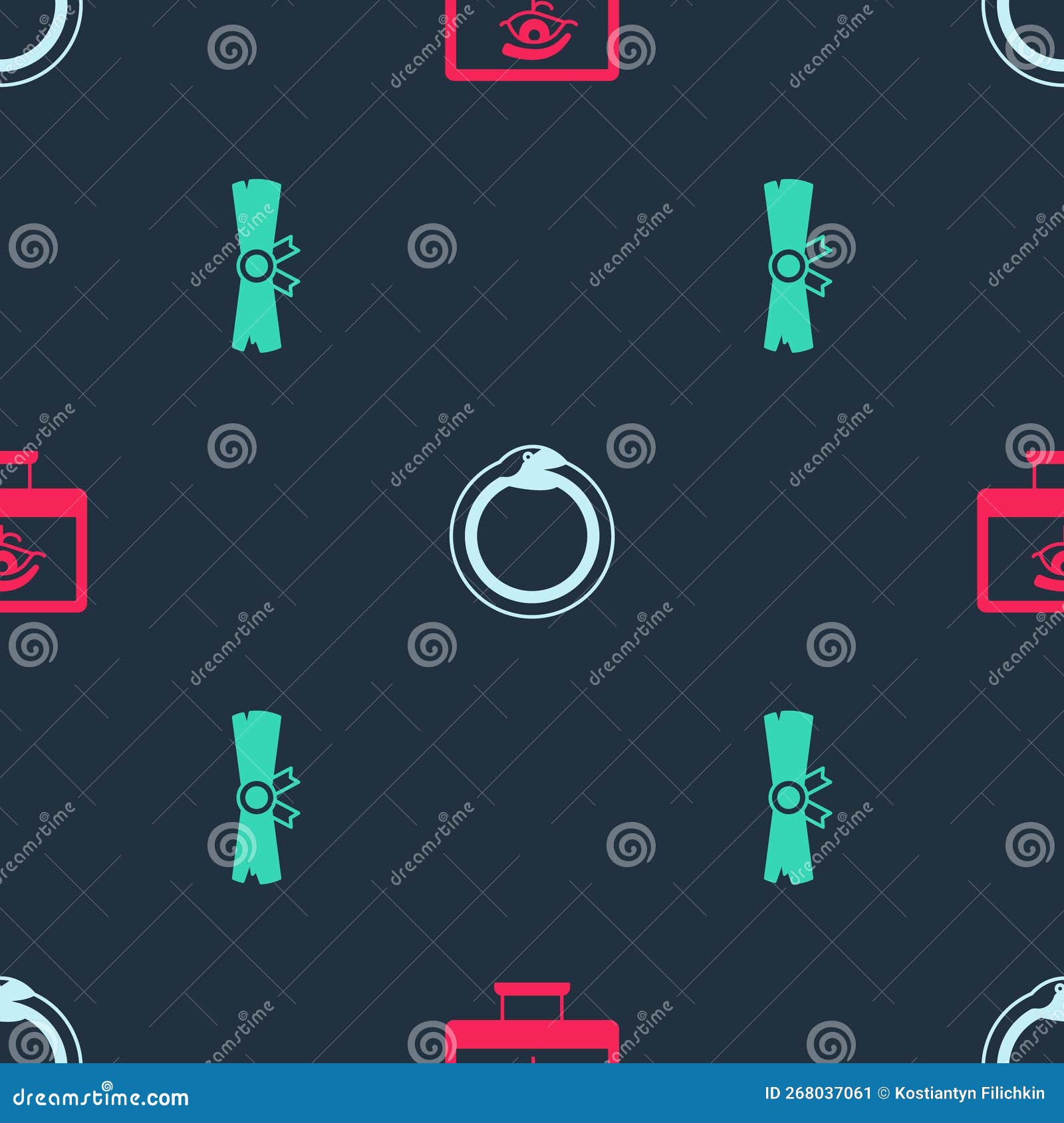 Set Eye of Horus on Monitor, Magic Symbol Ouroboros and Papyrus Scroll ...