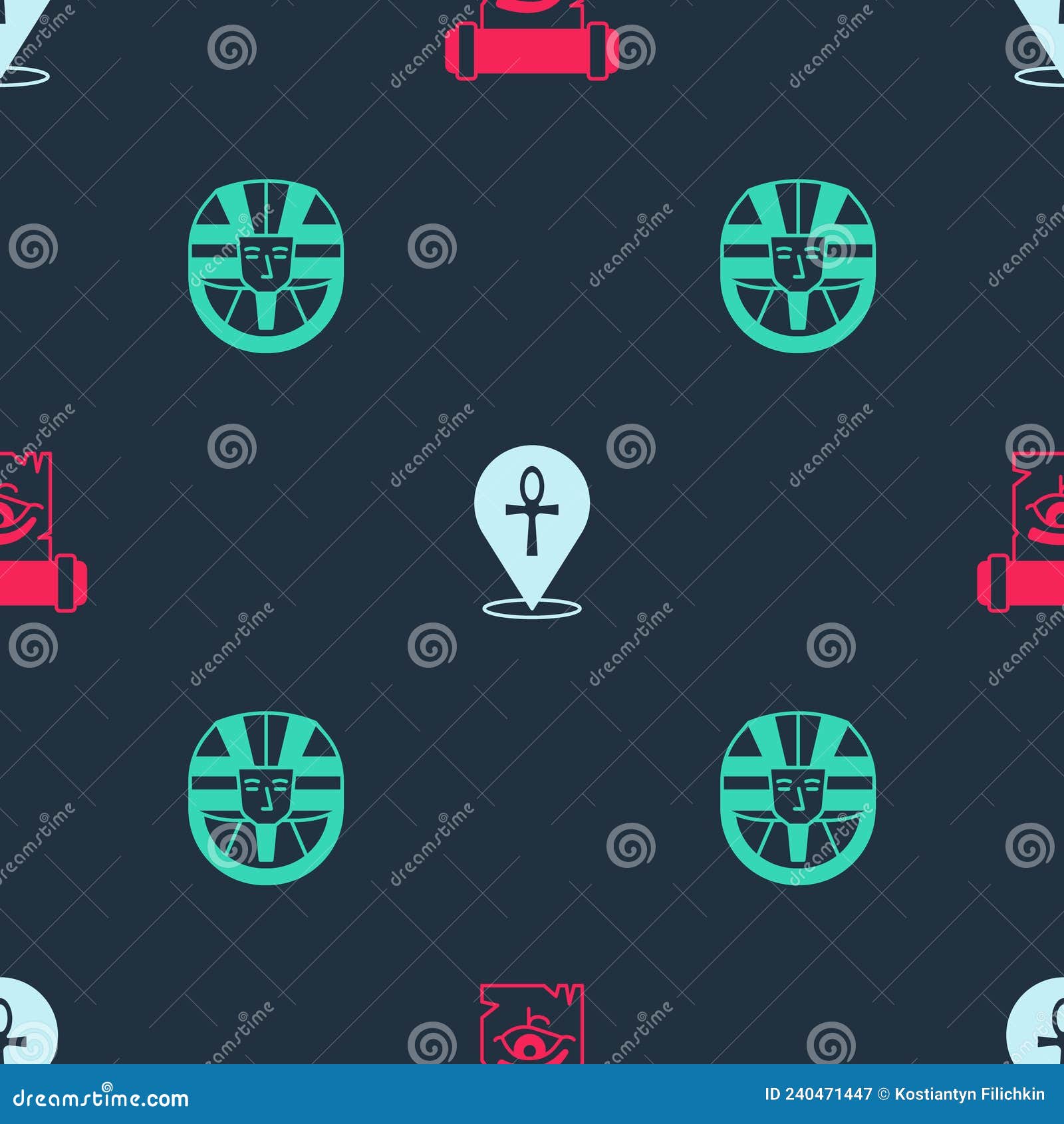 Pharaoh Seamless Pattern. Ancient Egyptian King Witch Ankh Endless ...