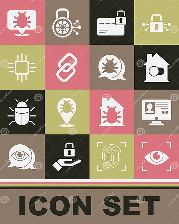 Set Eye Scan, Create Account Screen, Smart Home, Credit Card with Lock, Chain Link, Processor ...