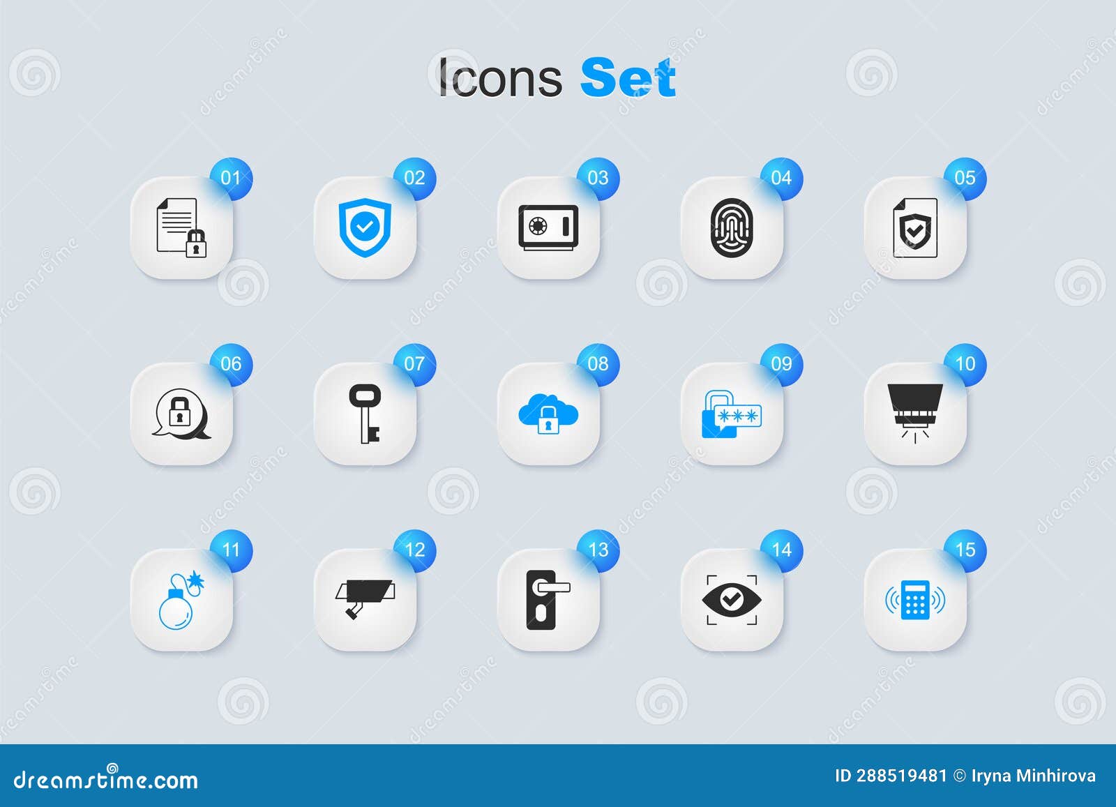 Set Eye Scan, Old Key, Shield with Check Mark, Bomb, Security Keypad ...