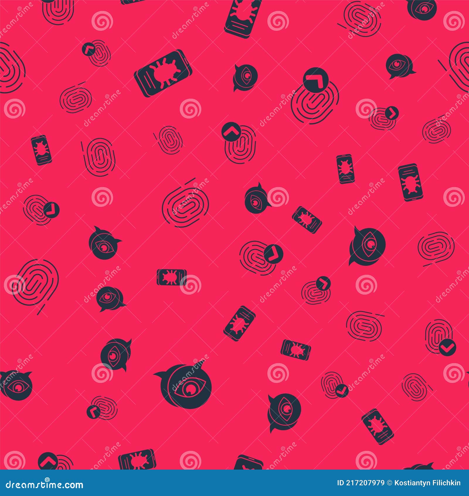 Set Eye Scan, System Bug on Mobile, Fingerprint and on Seamless Pattern ... Set Eye Scan, System Bug on Mobile, Fingerprint and on Seamless Pattern ...