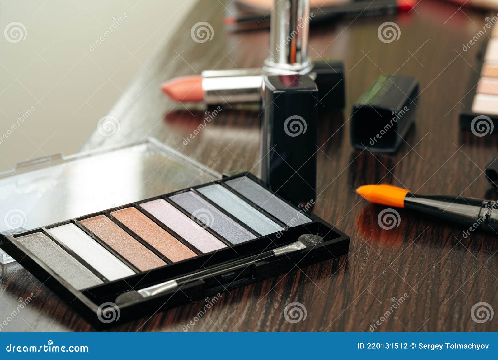 Set of Eye Shadows on Grey Background Stock Photo - Image of makeup ...