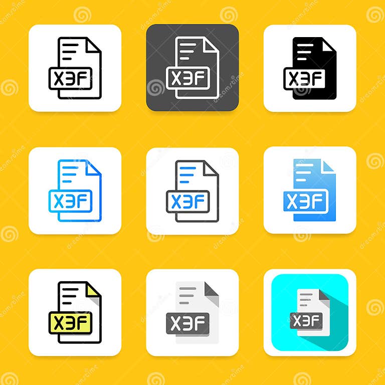 Set of X3f Multimedia Format Special Document File Icons Stock Vector ...
