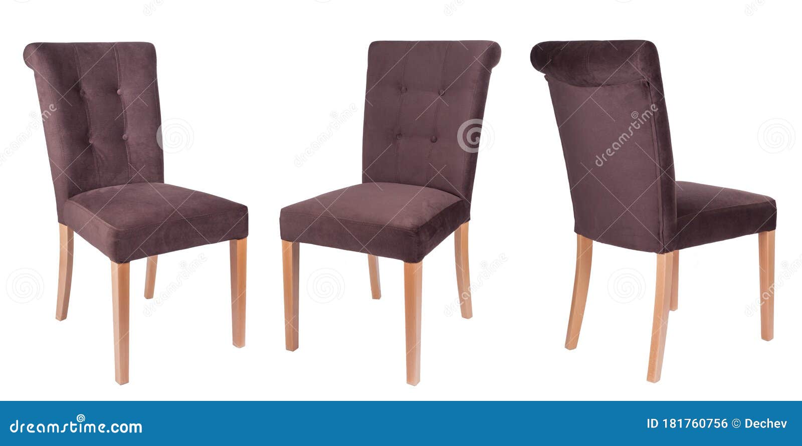 Set of Fabric Chairs Isolated on White. Chairs from Three Sides View ...