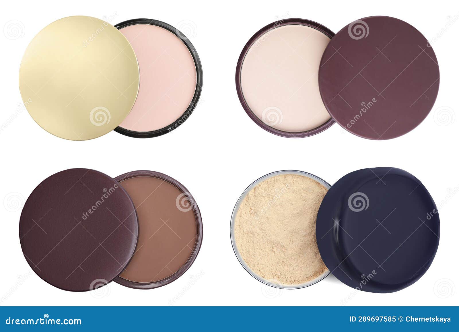 Set with Face Powders Isolated on White, Top View Stock Image - Image ...
