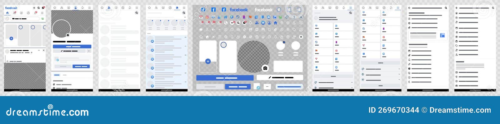 Set Facebook Screen Social Media and Social Network Interface Template ...