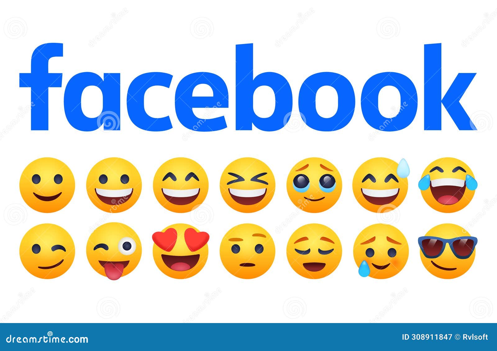 Set Of Facebook Smiles And Empathetic Emoji Reactions Social Media