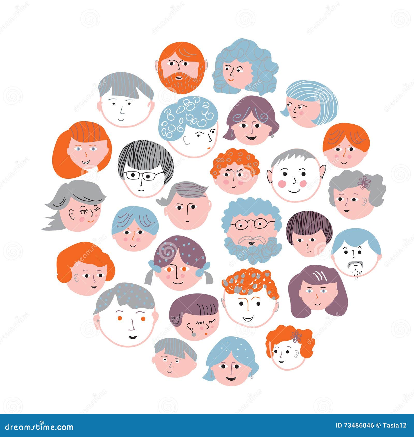 Set of Faces Cartoons Card - Round Design Stock Vector - Illustration ...