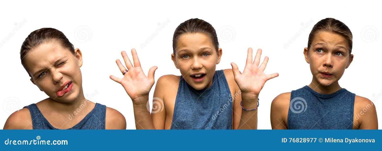 Set of Faces with Different Emotions. Girl Stock Image - Image of white ...