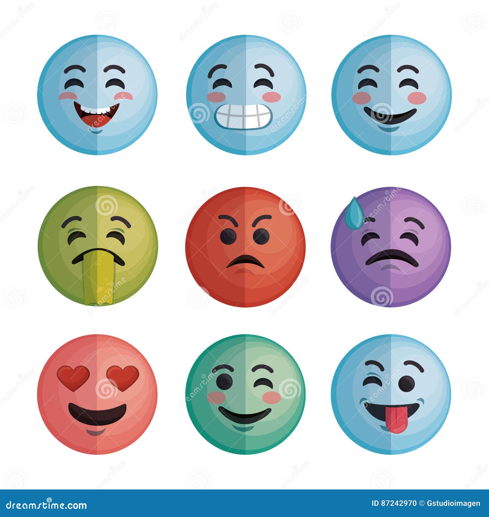 Set Faces Emoticons Characters Icons Stock Vector - Illustration of ...