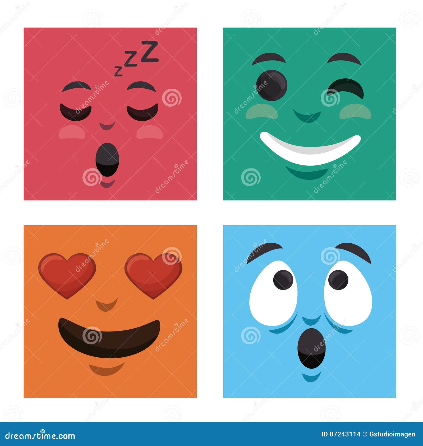 Set Faces Emoticons Characters Icons Stock Vector - Illustration of ...