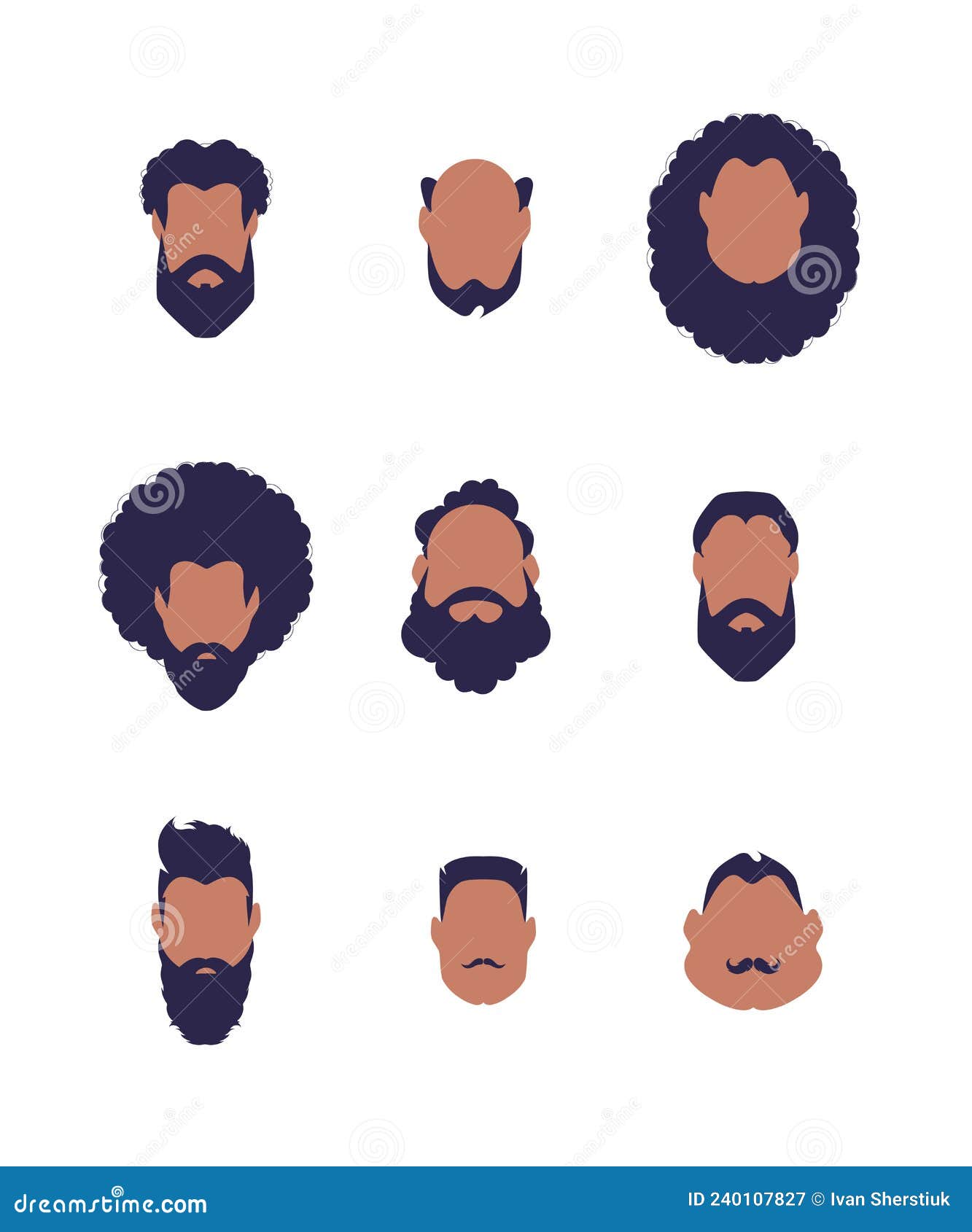 Set Of Faces Of Men Of Different Types And Nationalities Isolated