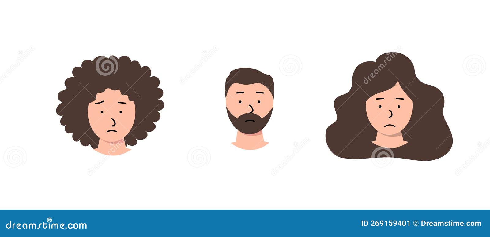 Set of Faces of People with Sad Emotion. Different Types of Human Heads ...