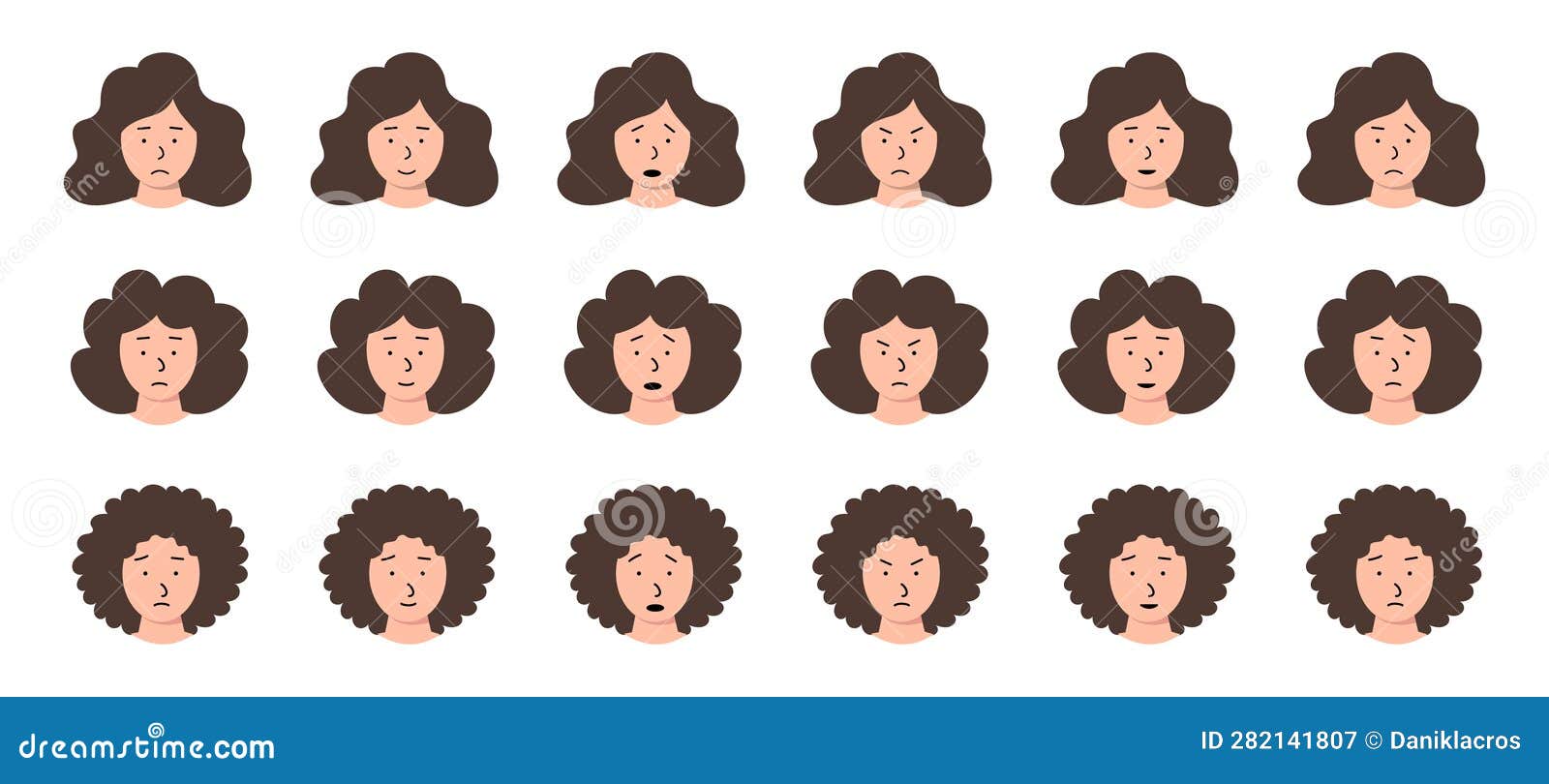 Set of Faces of People with Sad Emotion. Different Types of Human Heads ...