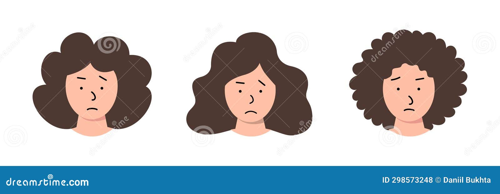 Set of Faces of People with Sad Emotion. Different Types of Human Heads ...