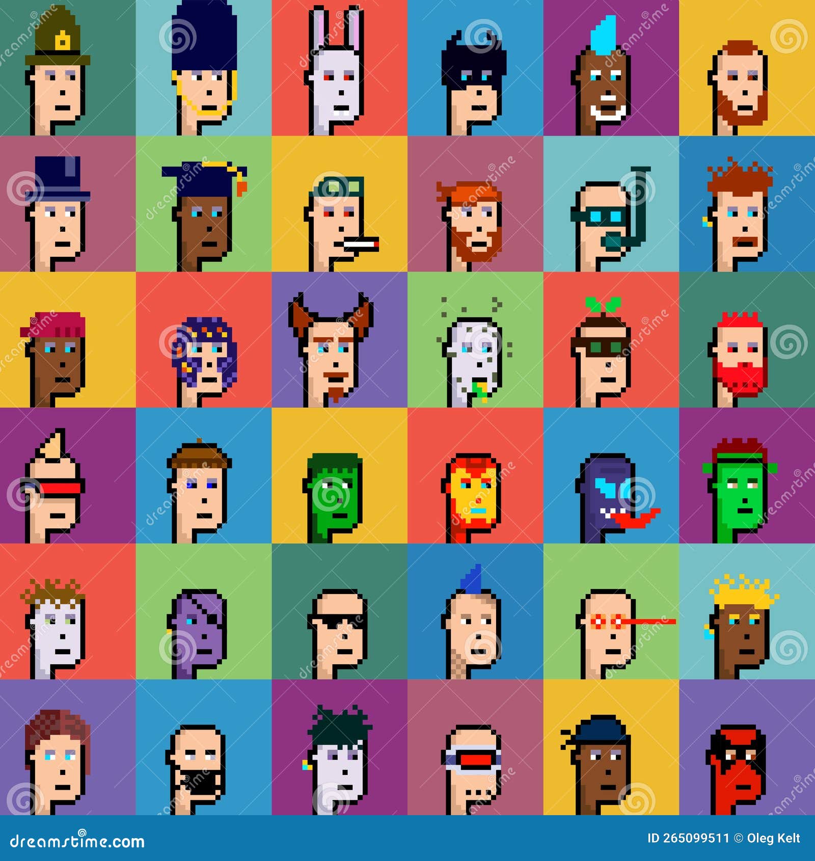 Set of Faces in Pixel Style. NFT Collection. Heads of Different ...