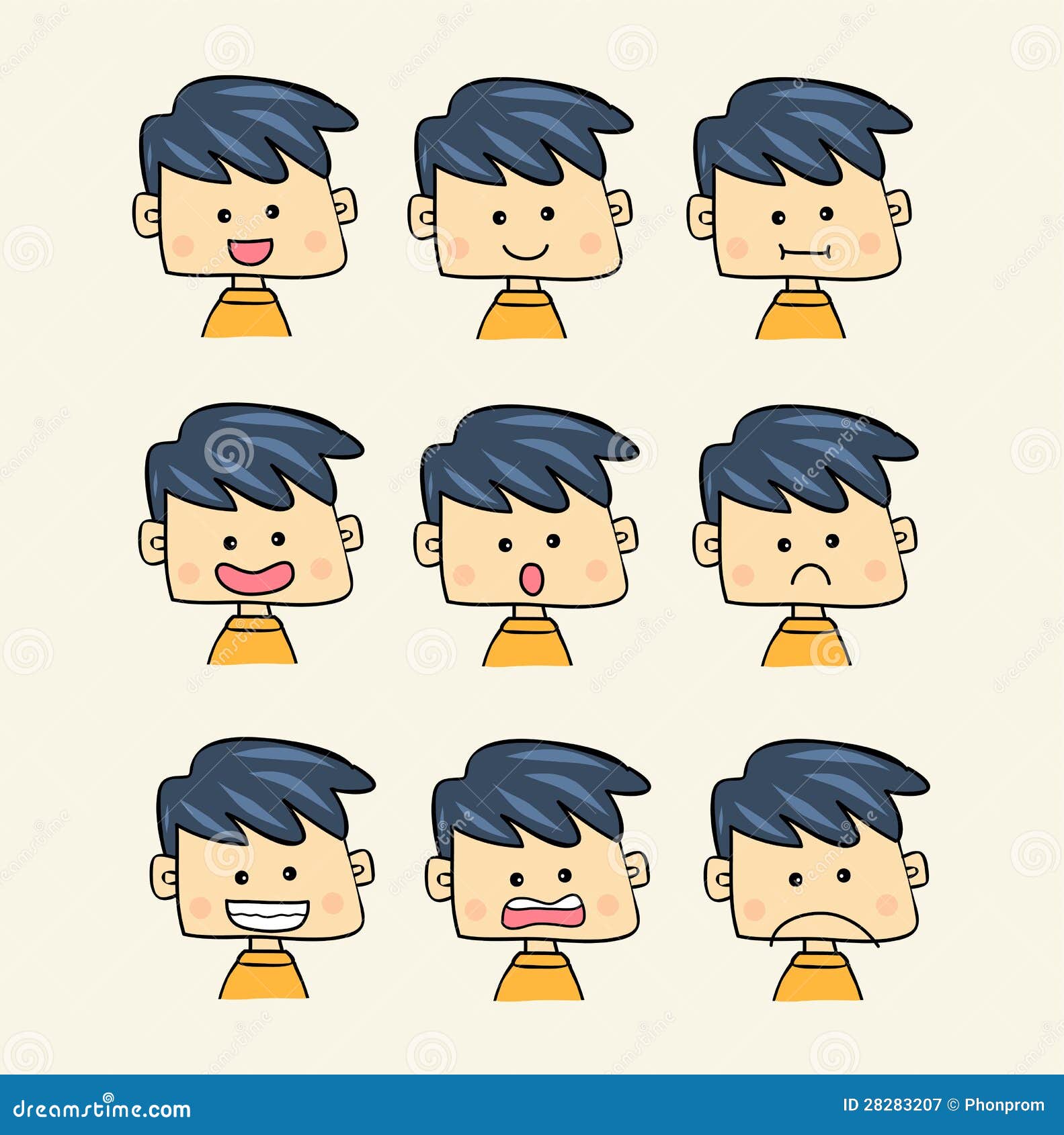 Set of Faces with Various Emotion Expressions Cartoon Style Stock ...