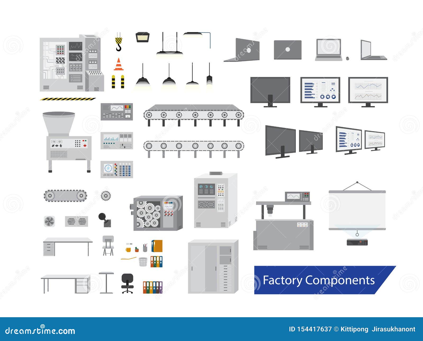 Set of factory components stock vector. Illustration of monitor - 154417637