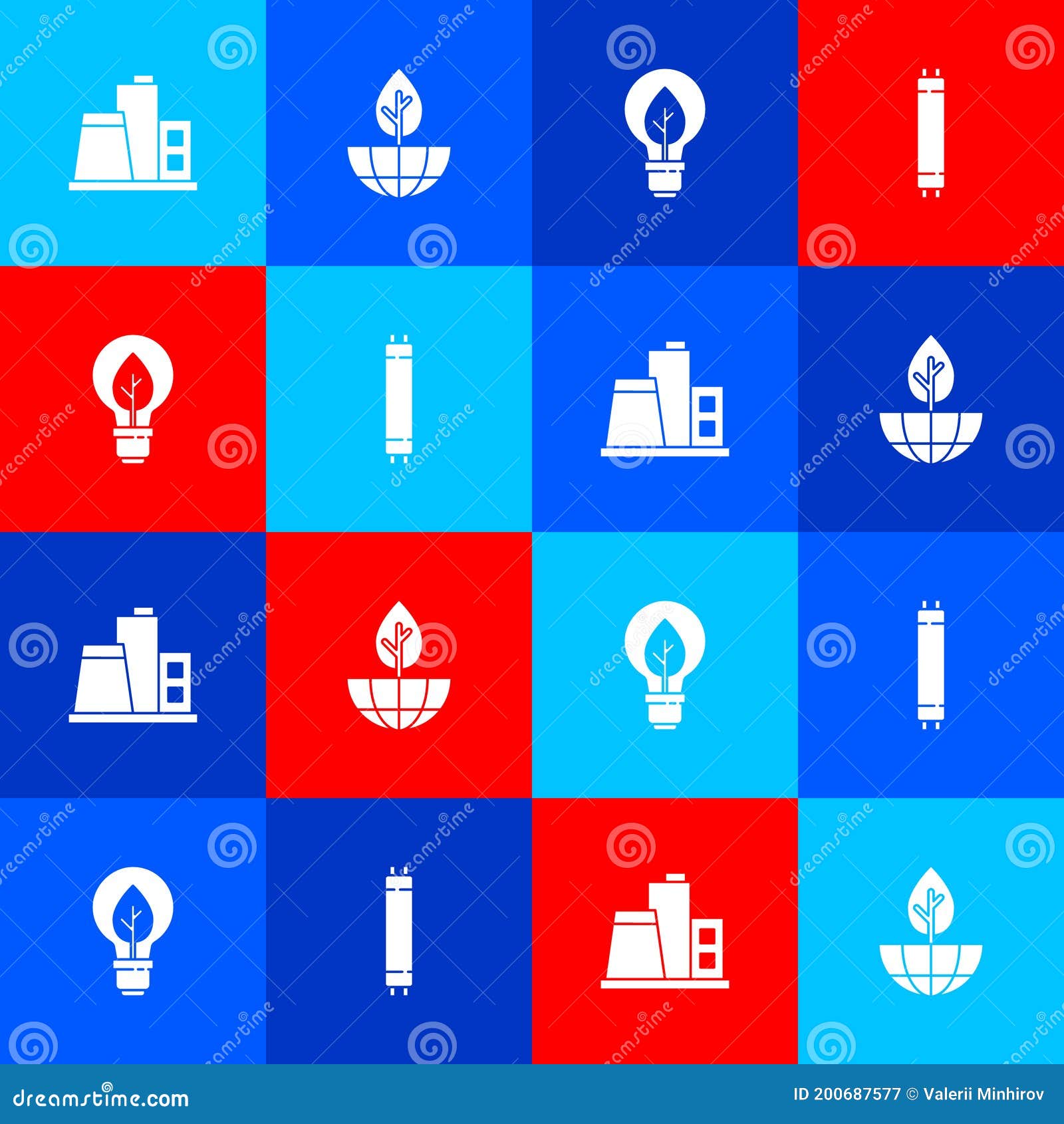 Set Factory, Earth Globe and Plant, Light Bulb with Leaf and ...