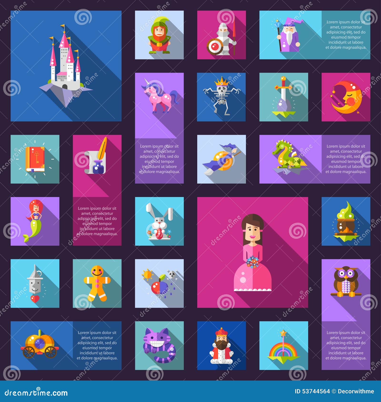 Set of Fairy Tales Flat Design Magic Icons and Stock Vector ...