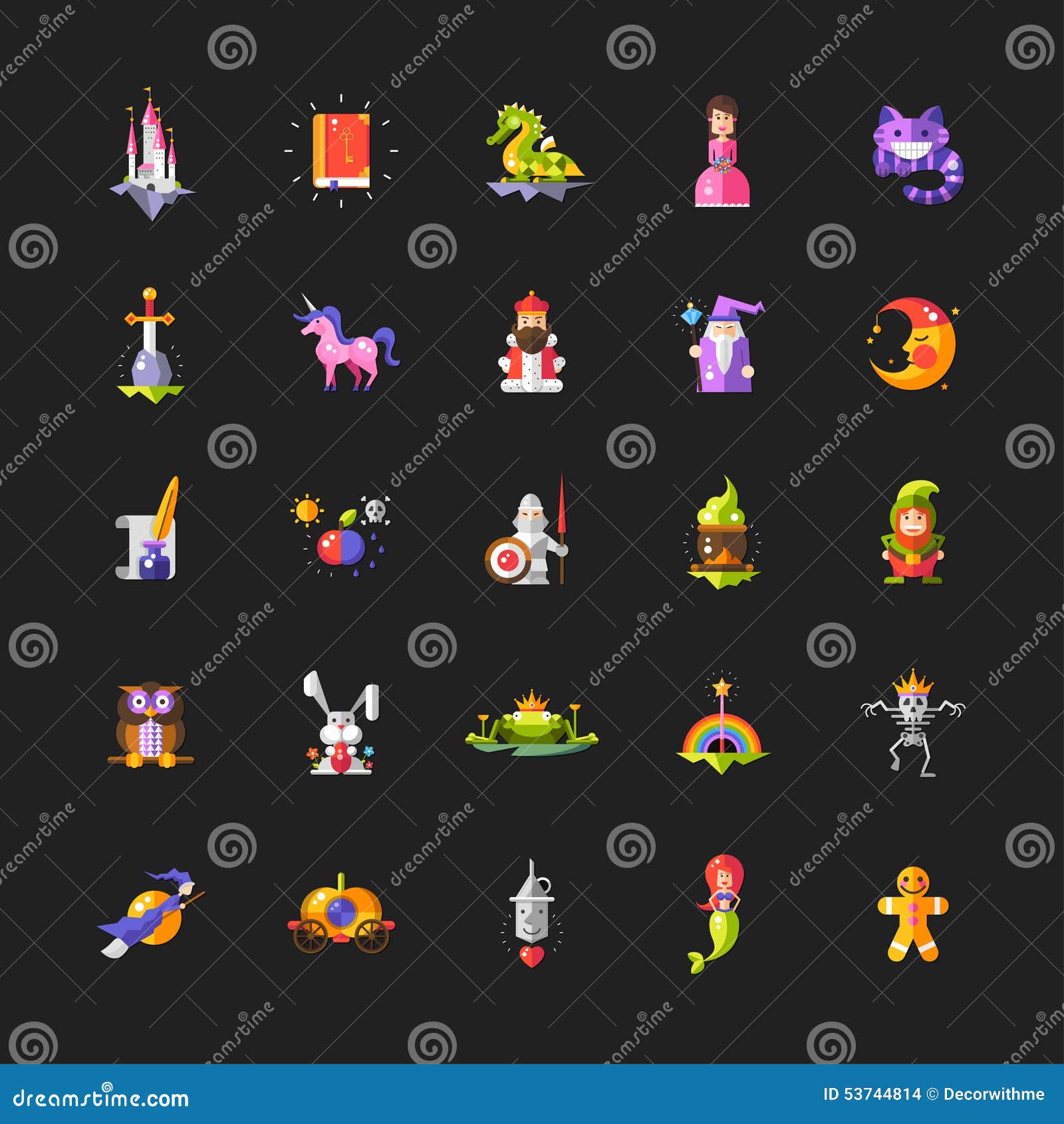 Set of Fairy Tales Flat Design Magic Icons and Stock Vector ...