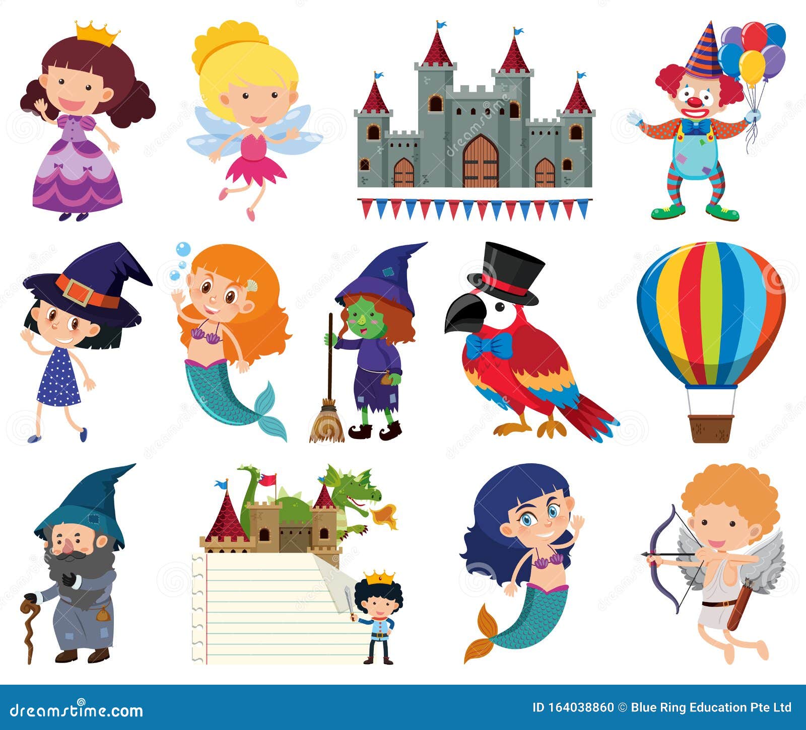 Set Of Fairytale Characters On White Background Stock Vector