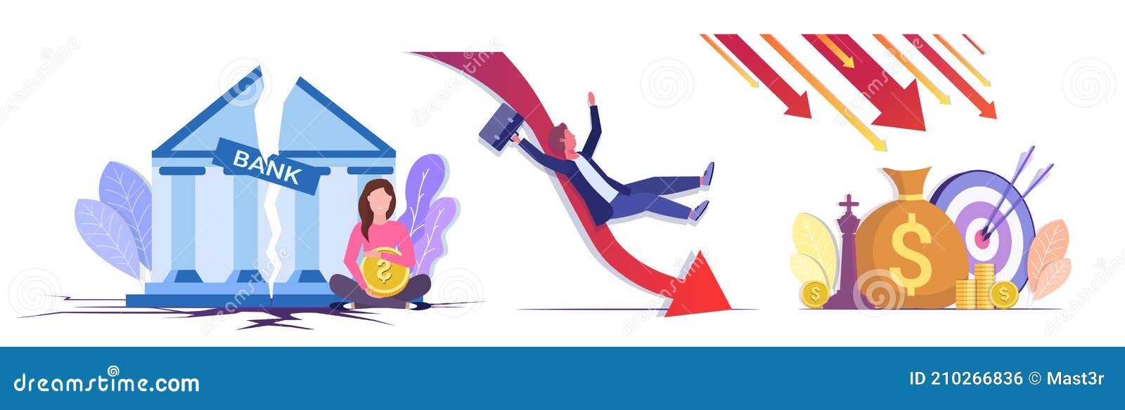 Set Falling Arrows Decrease Economy Stretching Rising Drop Financial Crisis Failure Budget ...