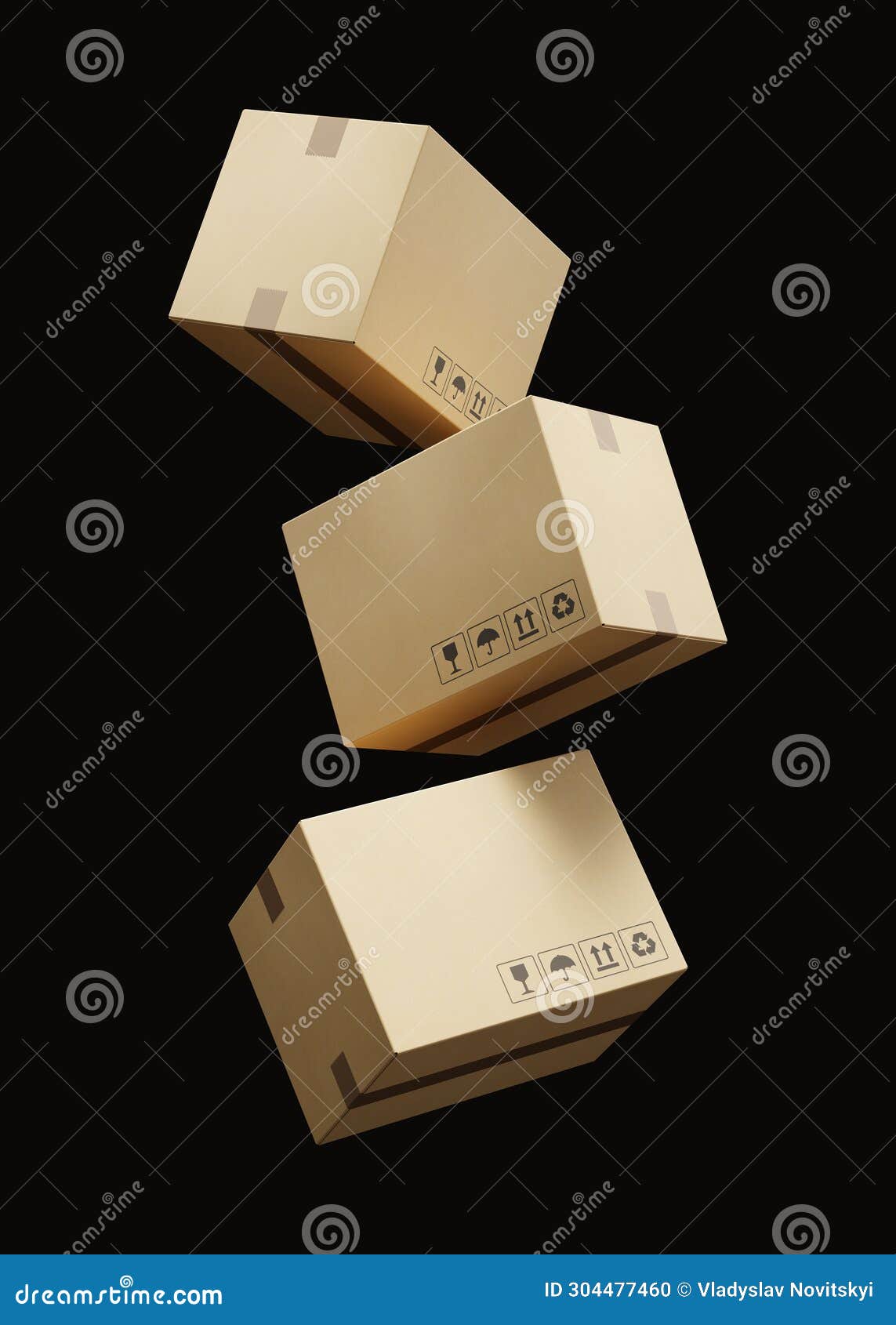 Set of Falling Beige Cardboard Boxes for Delivery of Goods Isolated on ...
