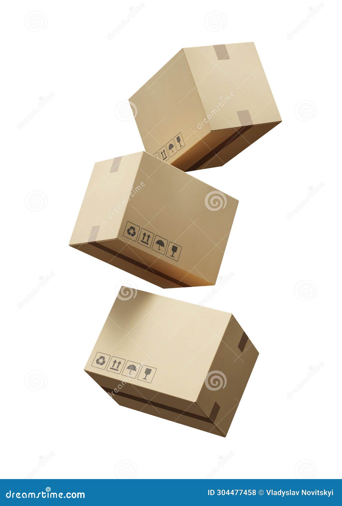 Set of Falling Beige Cardboard Boxes for Delivery of Goods Isolated on ...