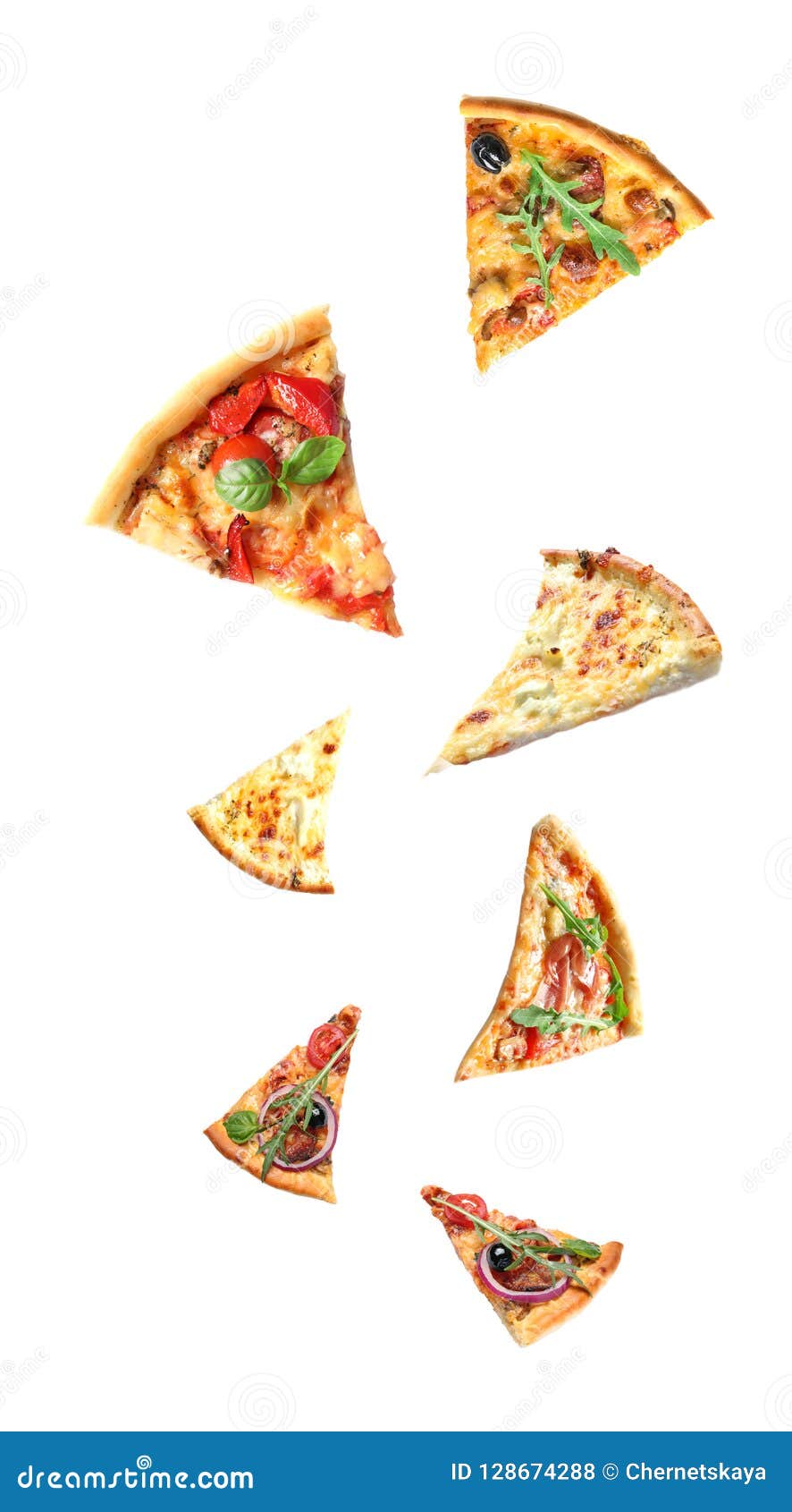 Set with Falling Different Pizza Slices Stock Photo - Image of isolated ...