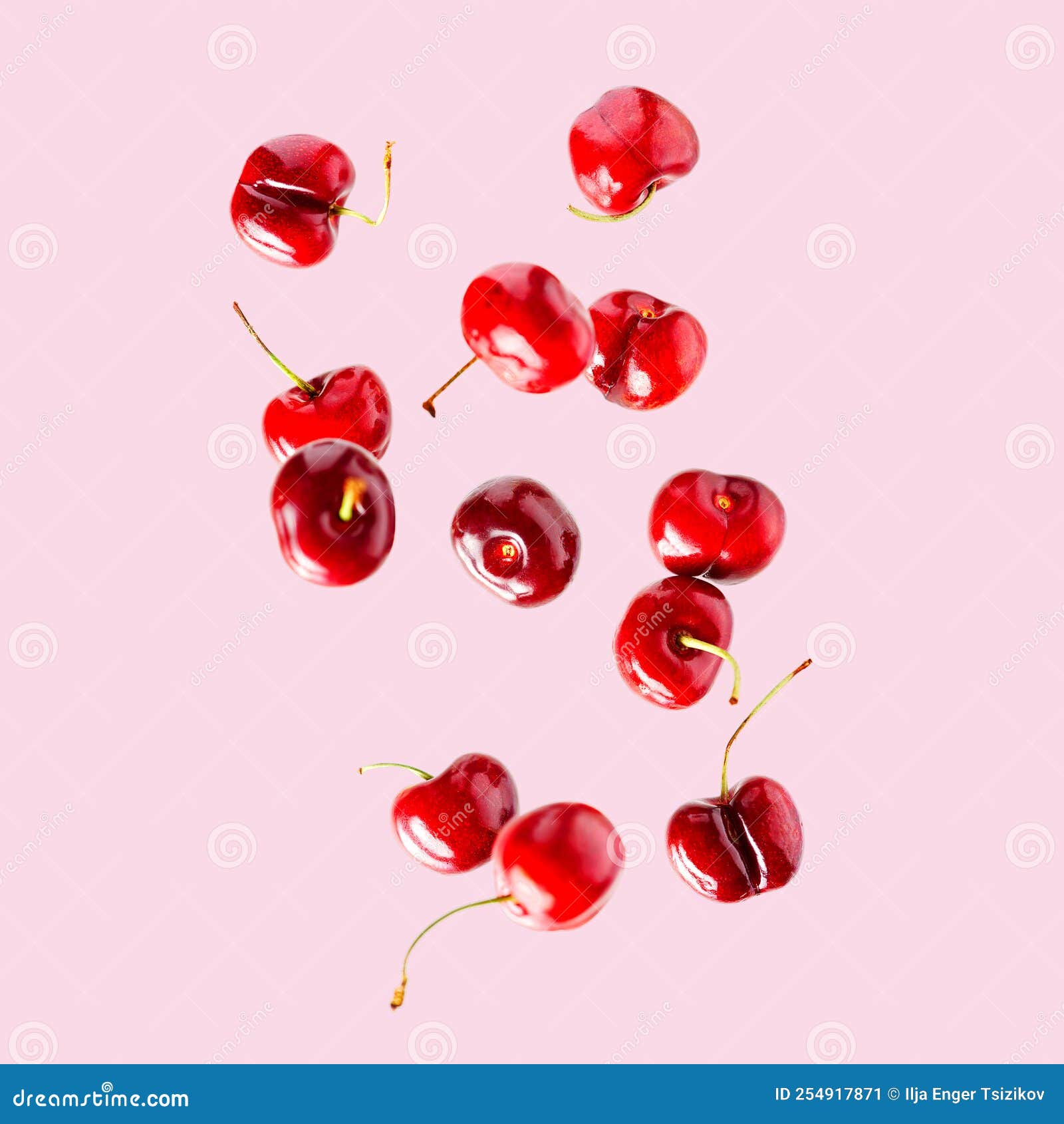 Set of Falling Ripe Cherries. Banner Design. Flying Fruit As Package ...
