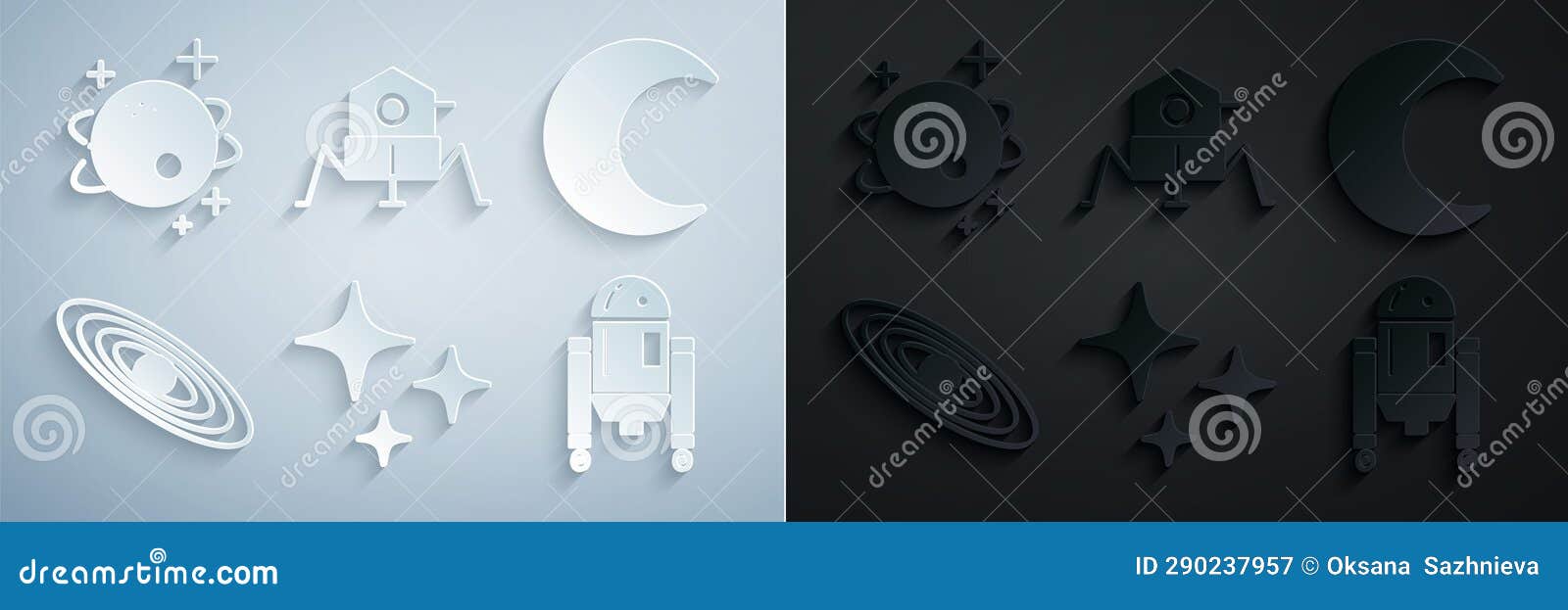 Set Falling Star, Moon and Stars, Planet, Robot, Mars Rover and Icon ...