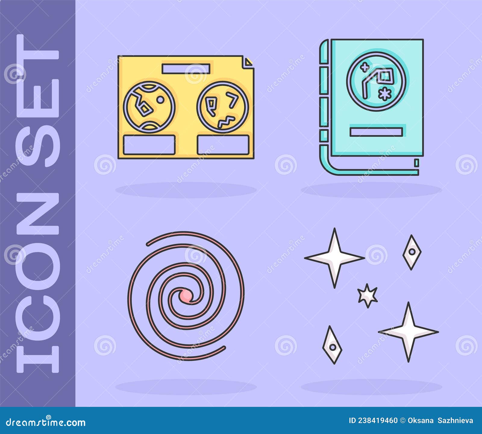 Set Falling Stars, Celestial Map of the Night Sky, Black Hole and Book ...