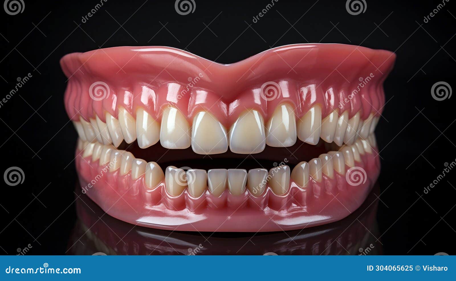 Set of False Teeth on Black Background Stock Illustration ...