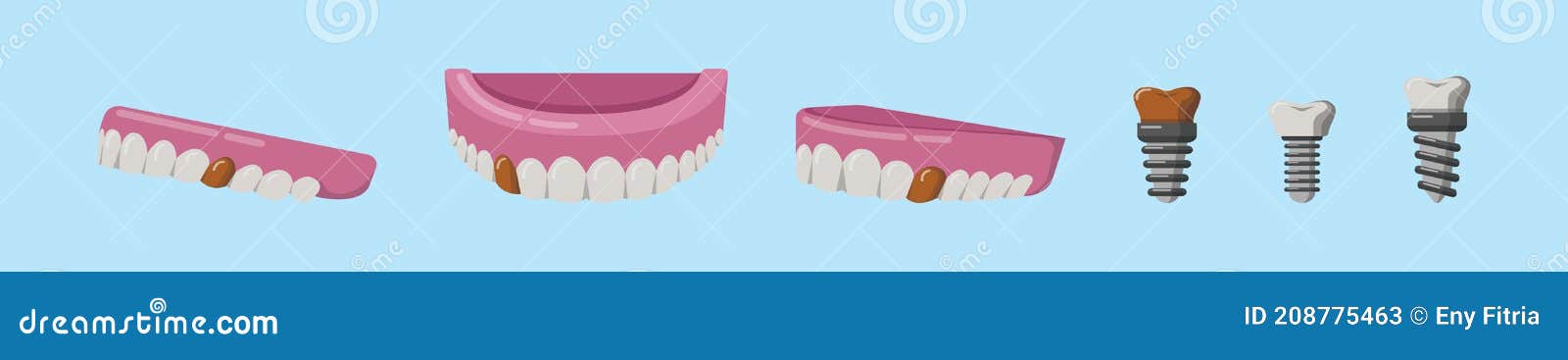 Set of False Teeth Cartoon Icon Design Template with Various Models ...