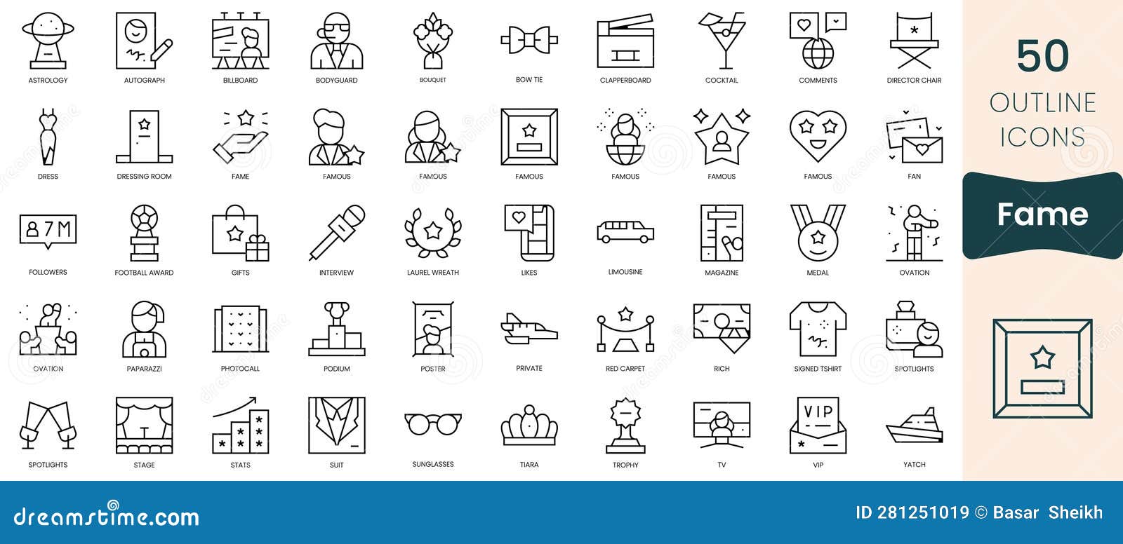 Set of Fame Icons. Thin Linear Style Icons Pack Stock Vector ...