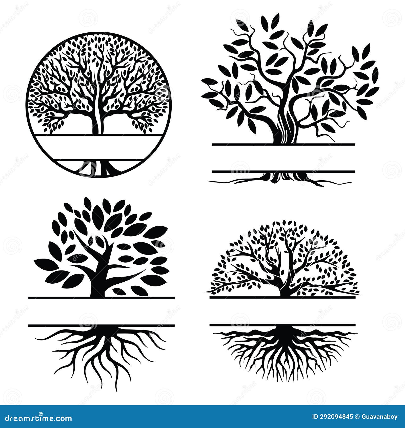 Set of Family Tree Silhouette Vector Template Stock Illustration ...