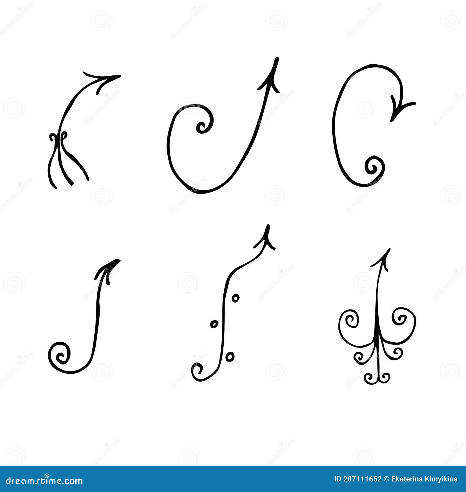 Set of Fancy Arrows, Vector Illustration, Hand Drawing Stock ...