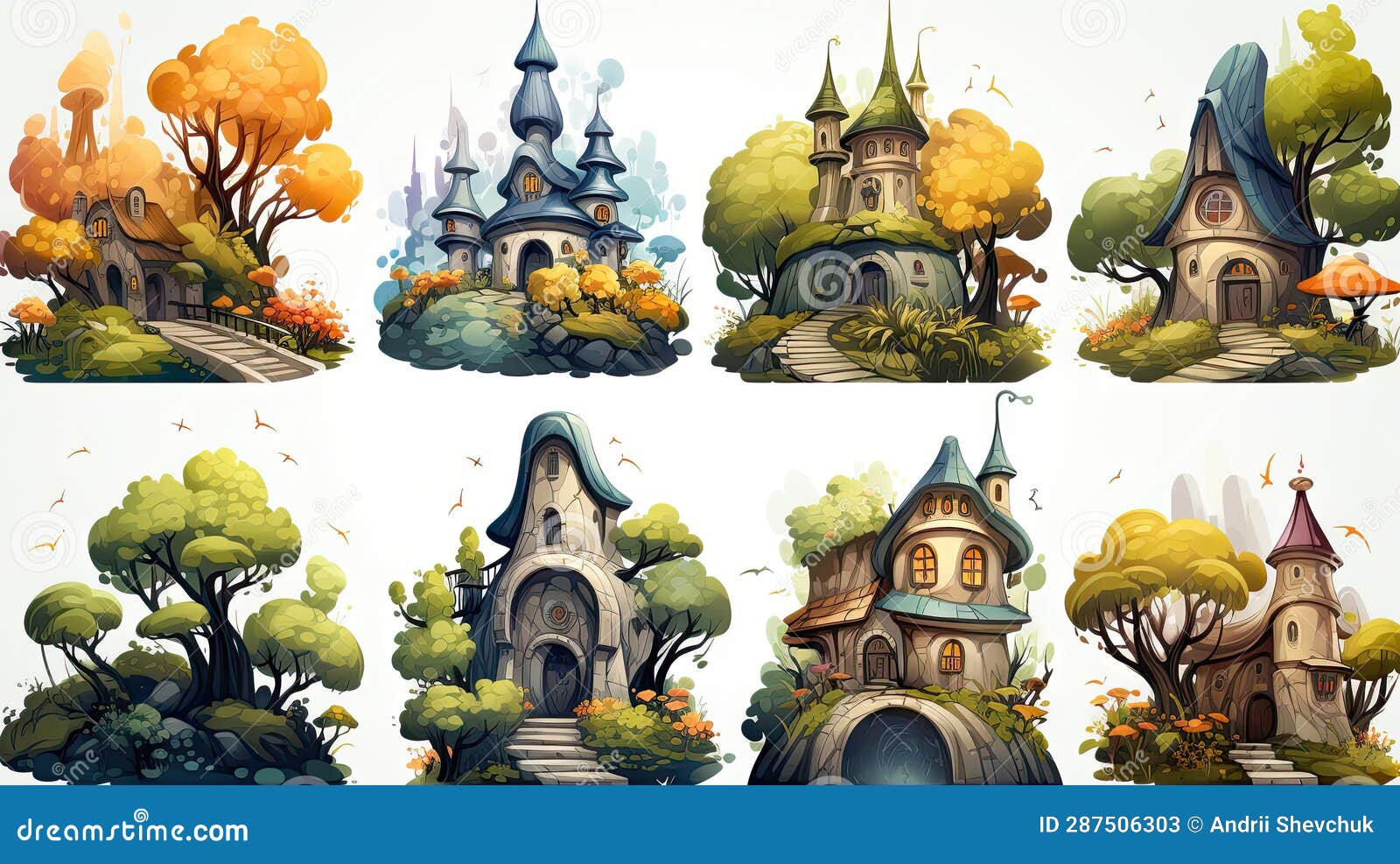 Fantasy Castles And Fortresses Floating In The Air Standing On Clot ...